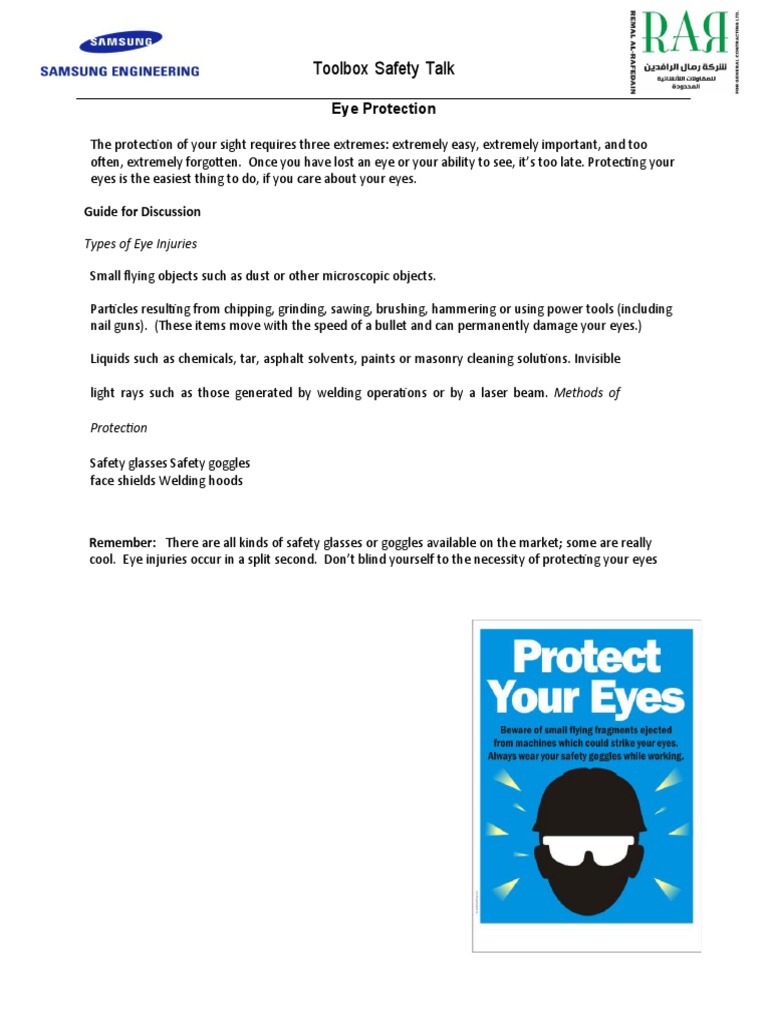 Eye Protection Tool Box Talk | PDF | Art