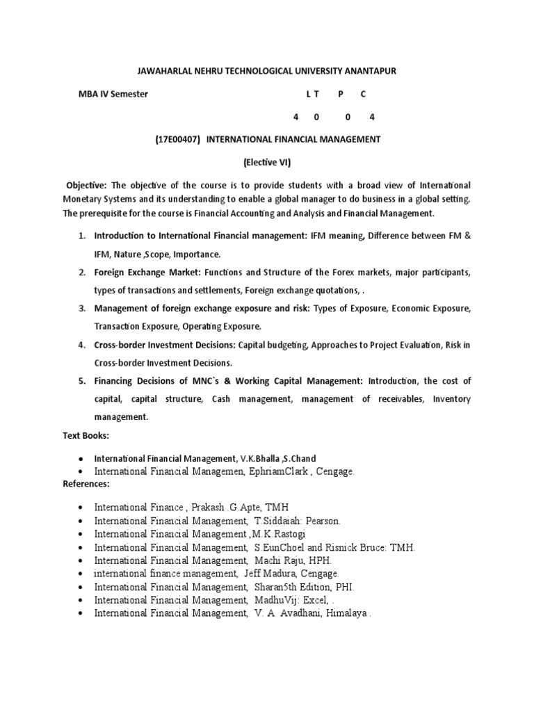 International Financial Management Course Outline | PDF | Futures ...