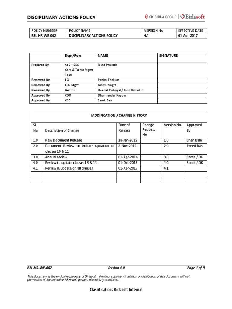 Disciplinary Actions Policy Ver 4 1 | PDF | Information Security | Witness