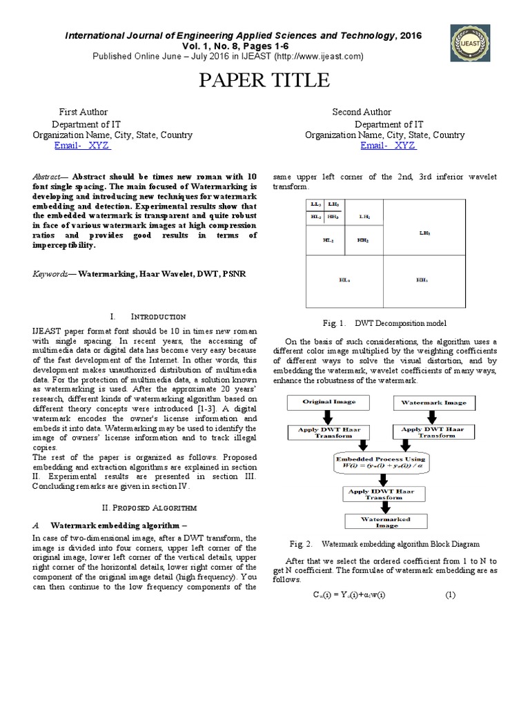 Paper Title: Email-XYZ Email - XYZ | PDF | Wavelet | Signal Processing
