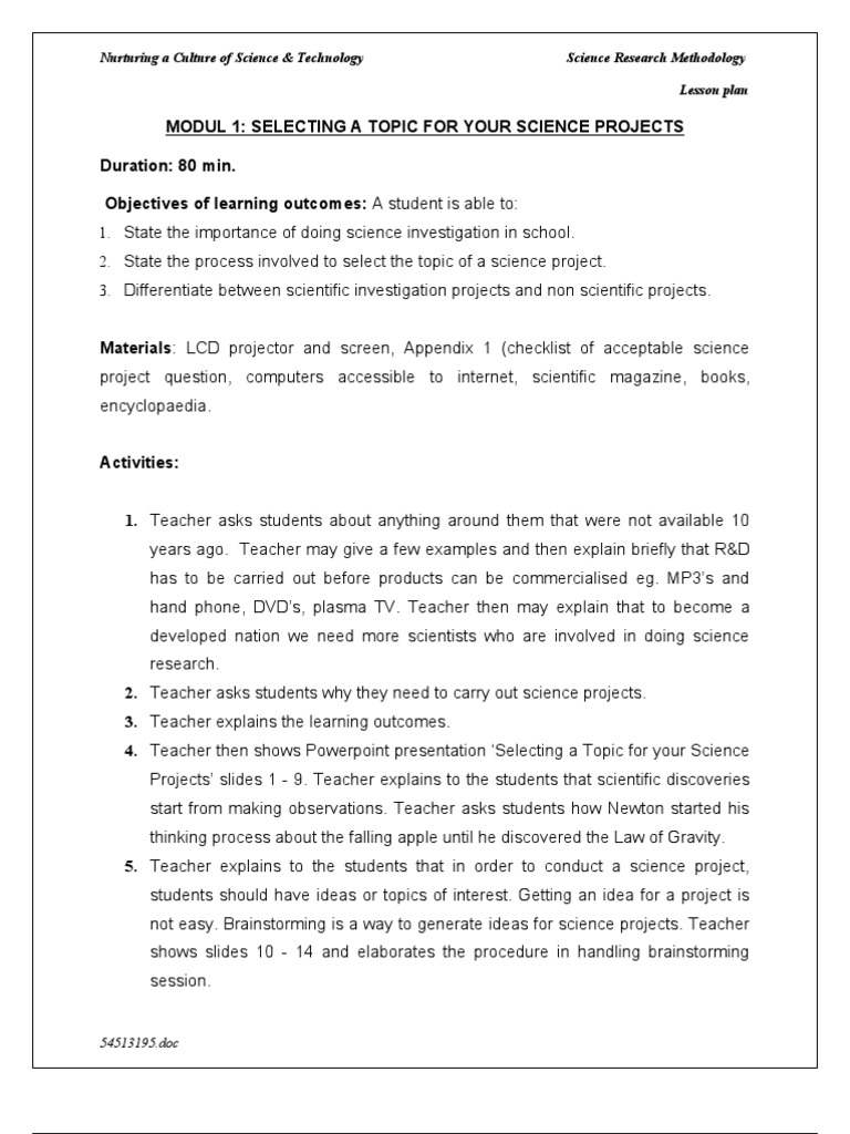 Selecting Science Project Topics Guide | PDF | Scientific Method ...