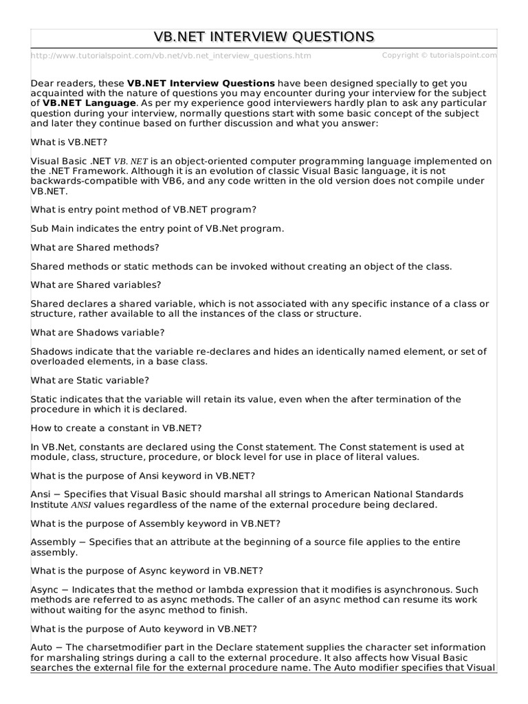 Interview Question & Answer | PDF | Array Data Structure | Visual Basic ...