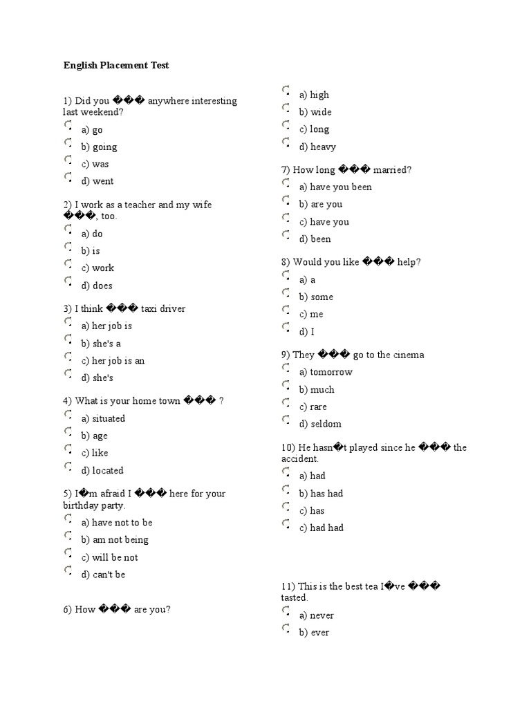 English Placement Test | PDF