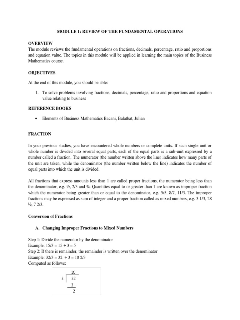 Module 1-Review of Fundamental Operations | PDF | Ratio | Numbers