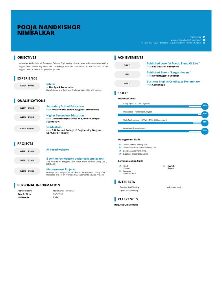 Pooja Nandkishor Nimbalkar: Objectives Achievements | PDF | Computing | Computing And ...