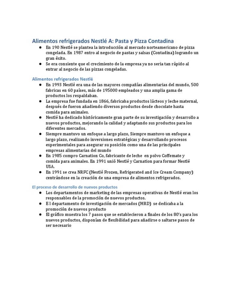 Caso Pacifico Alimentos Refrigerados Nestlé A Pasta y 5285933 | PDF ...