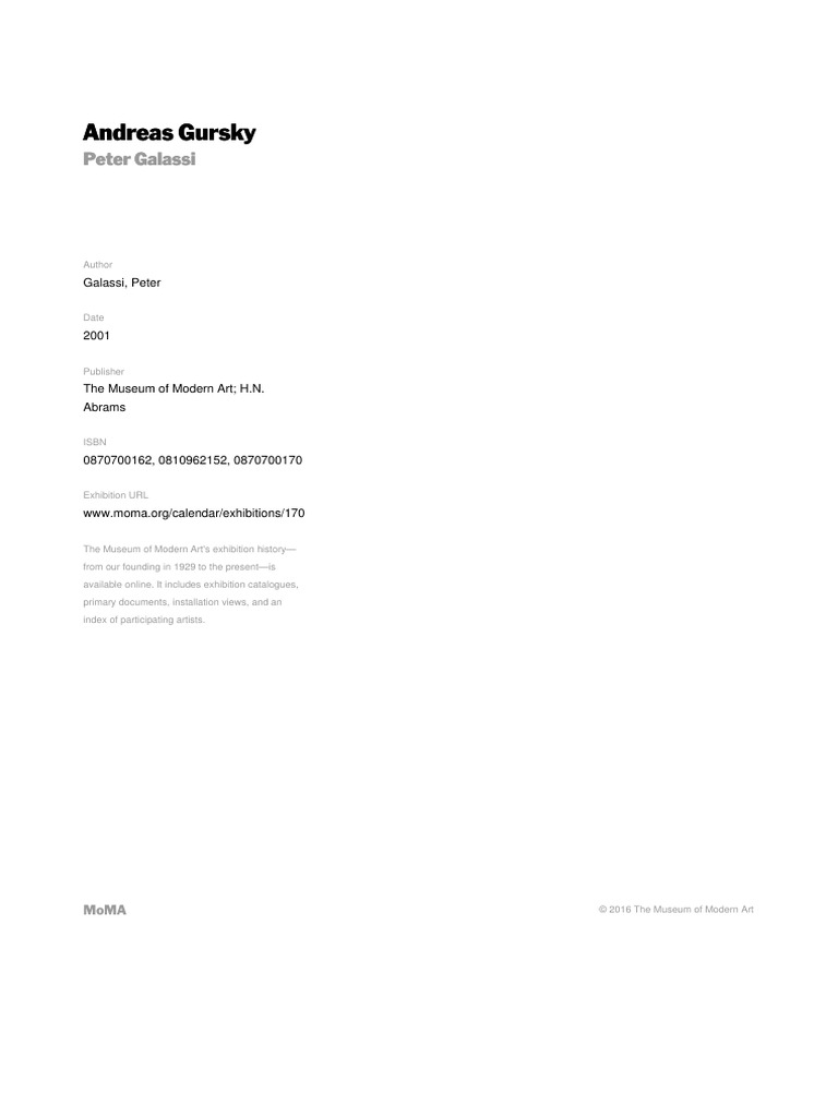 Peter Galassi ANDREAS GURSKY 2001 MoMA | PDF | The Arts | Paintings