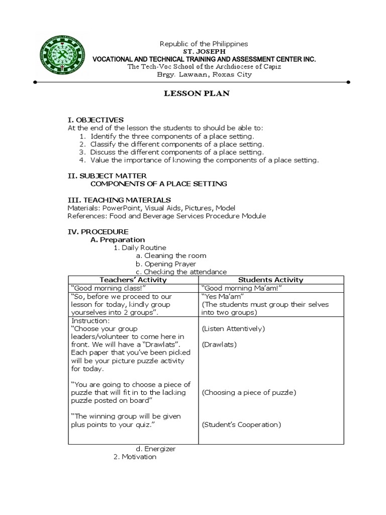 Components of A Place Setting | PDF | Tableware | Home