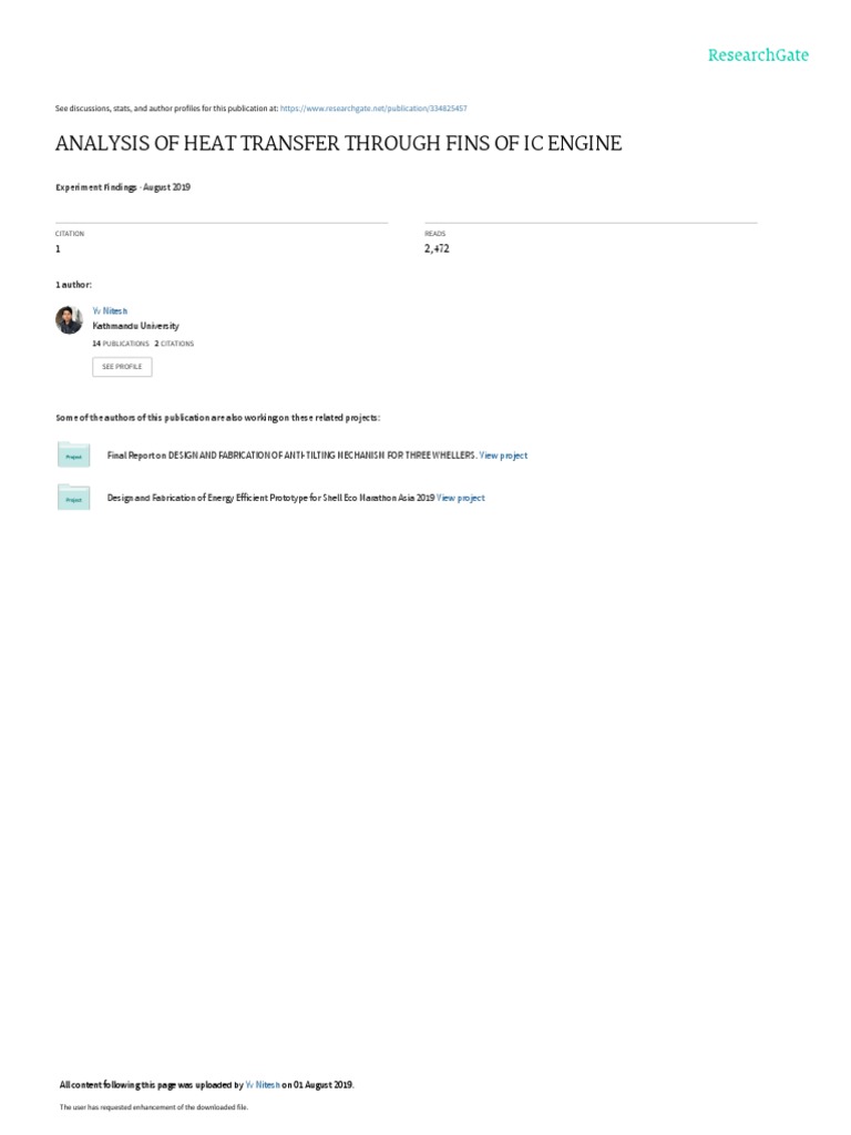 Analysis of Heat Transfer Through Fins of Ic Engine: August 2019 | PDF ...