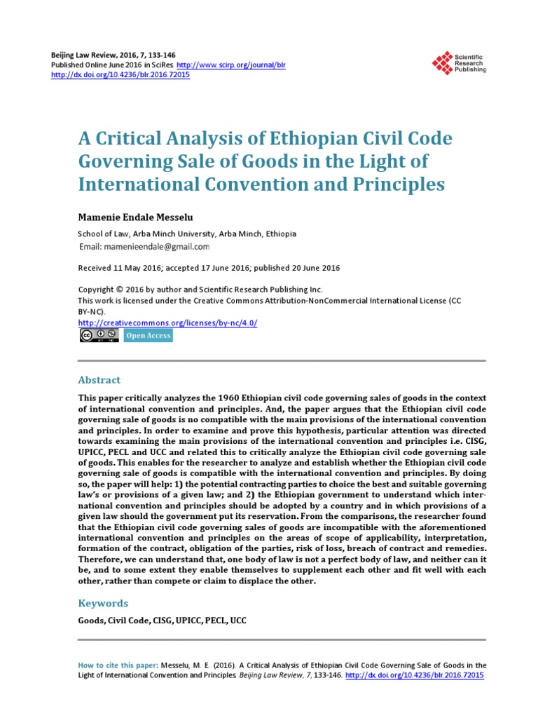 A Critical Analysis of Ethiopian Civil Code Govern | PDF | Uniform ...