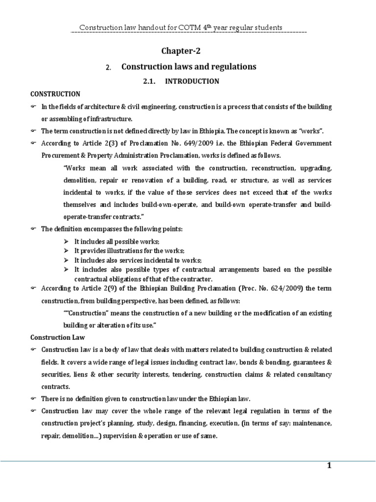 Chapter-2 Construction Laws and Regulations: Construction Law Handout ...