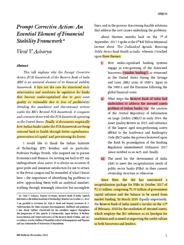 Prompt Corrective Action: An Essential Element of Financial Stability ...