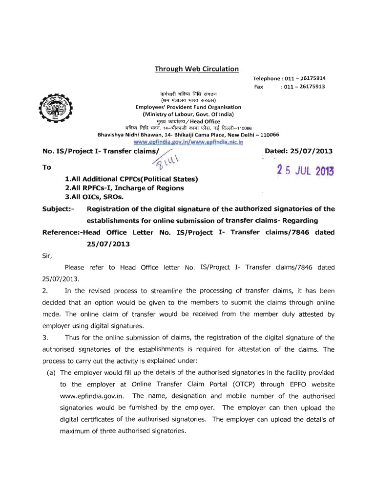 Registration of The Digital Signature of The Authorized Signatories of ...