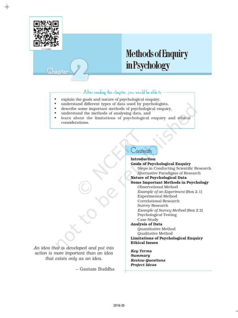 CH 2 Psychology Class 11th CBSE | PDF | Experiment | Psychology