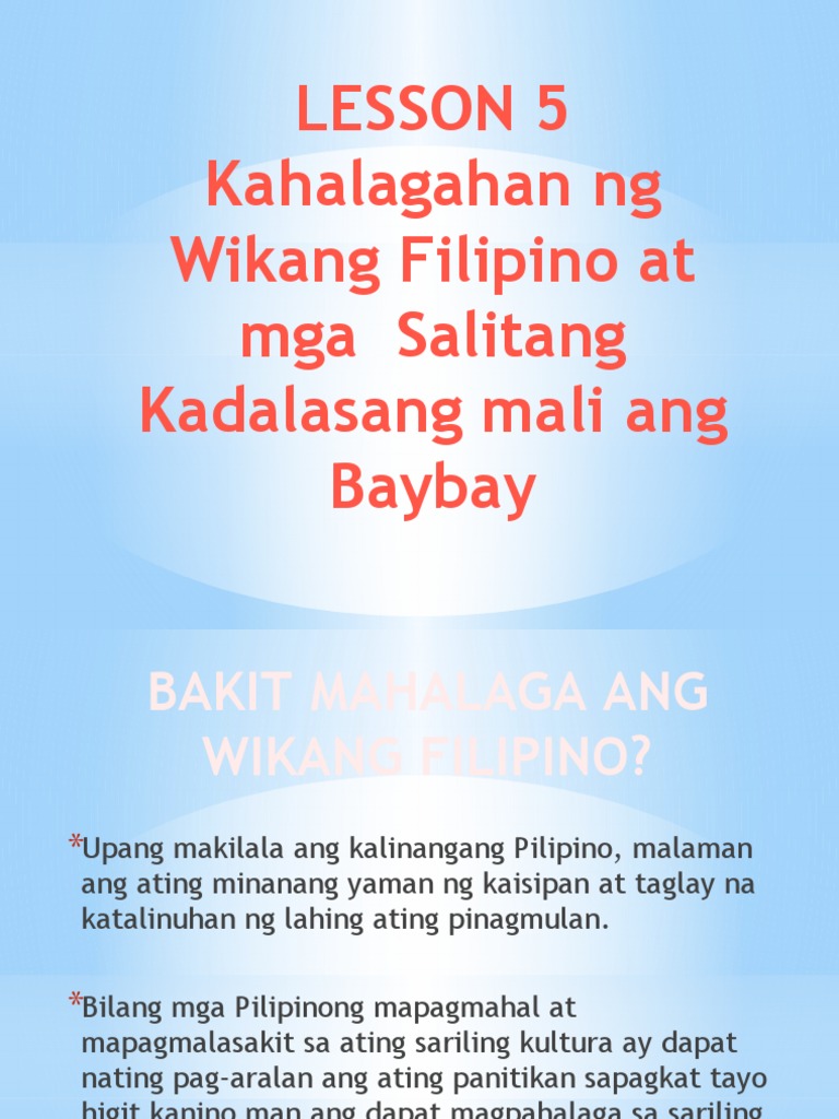 Lesson 5 - Wikang Filipino | PDF