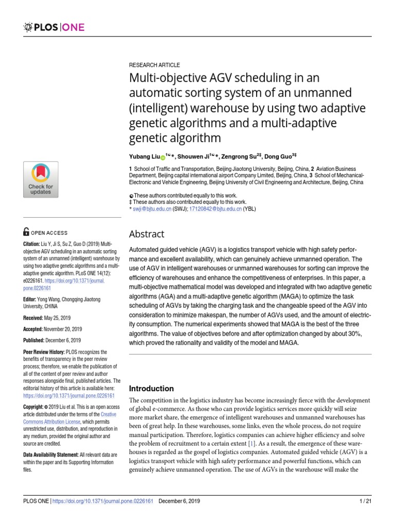 Multi Objective Agv Scheduling In An Automatic Sorting System Pdf Genetic Algorithm