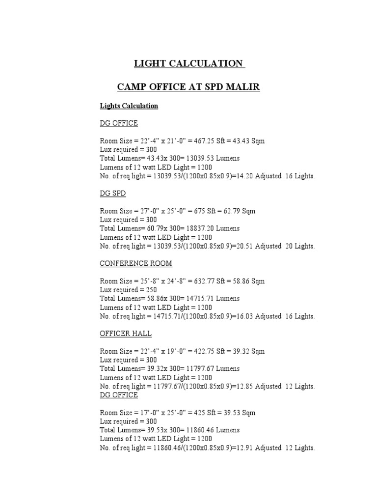 Lux Calculation | PDF