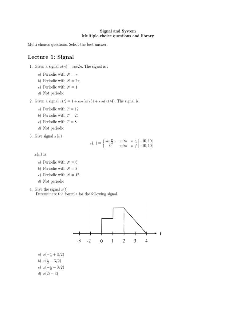 Lecture 1: Signal: Signal and System Multiple-Choice Questions and ...