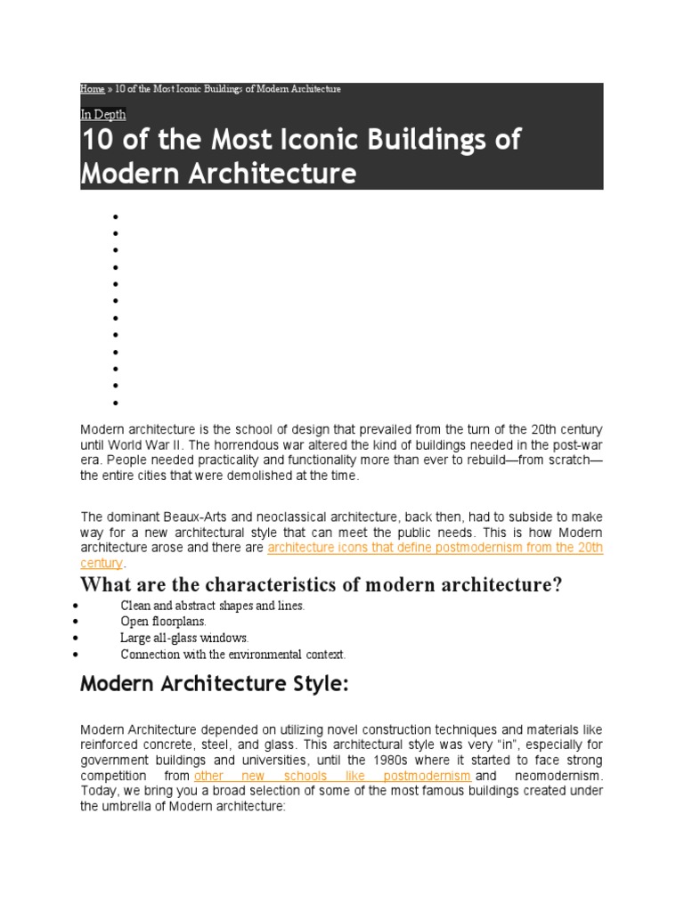 10 of The Most Iconic Buildings of Modern Architecture | PDF ...