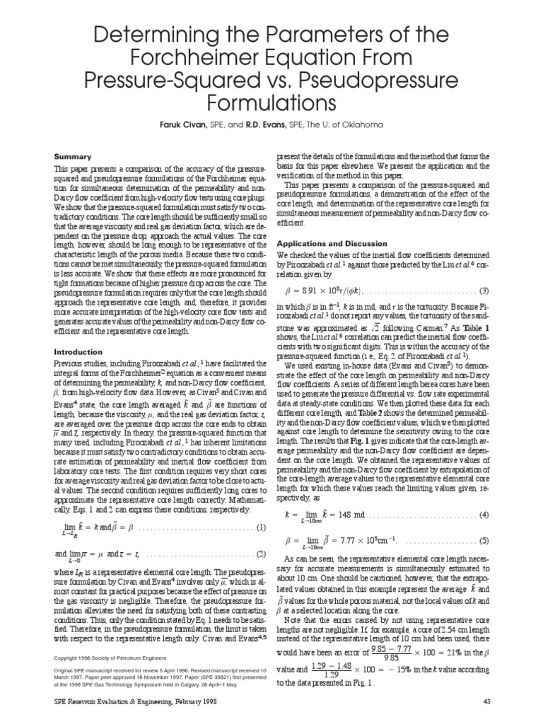 SPE - Reservoir Determining The Parameters of The Forcheimer Equation ...