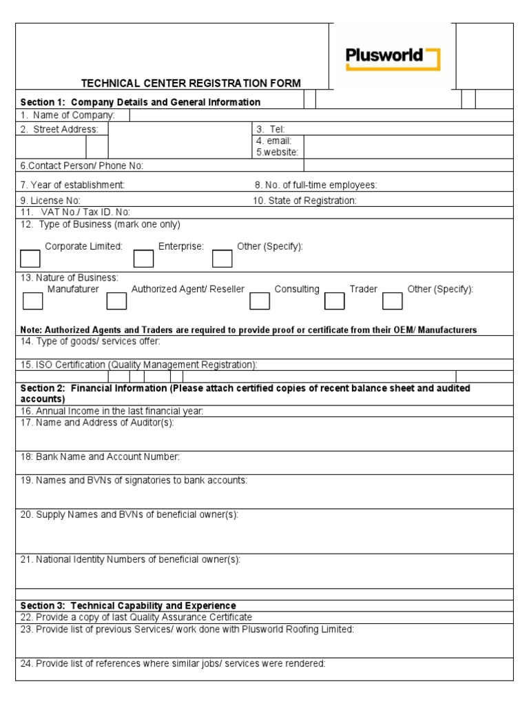 Technical Centre Registration Form | PDF | Business | Economies