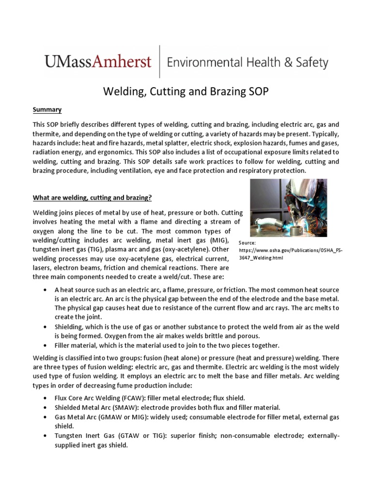 SOP-Welding Cutting and Brazing (Detailed) | PDF | Welding | Construction