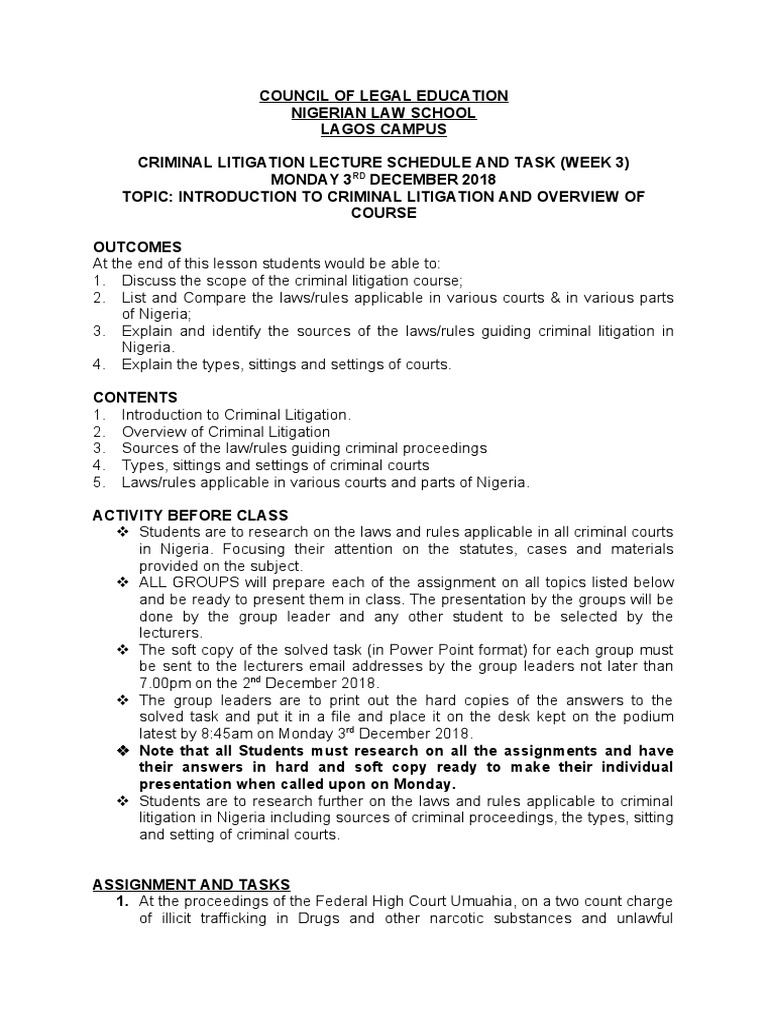Criminal Litigation Task Nls Lagos 2019 | PDF | Barrister | Court Martial
