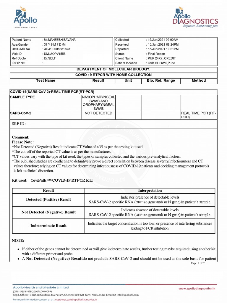 Department of Molecular Biology. Covid 19 RTPCR With Home Collection ...