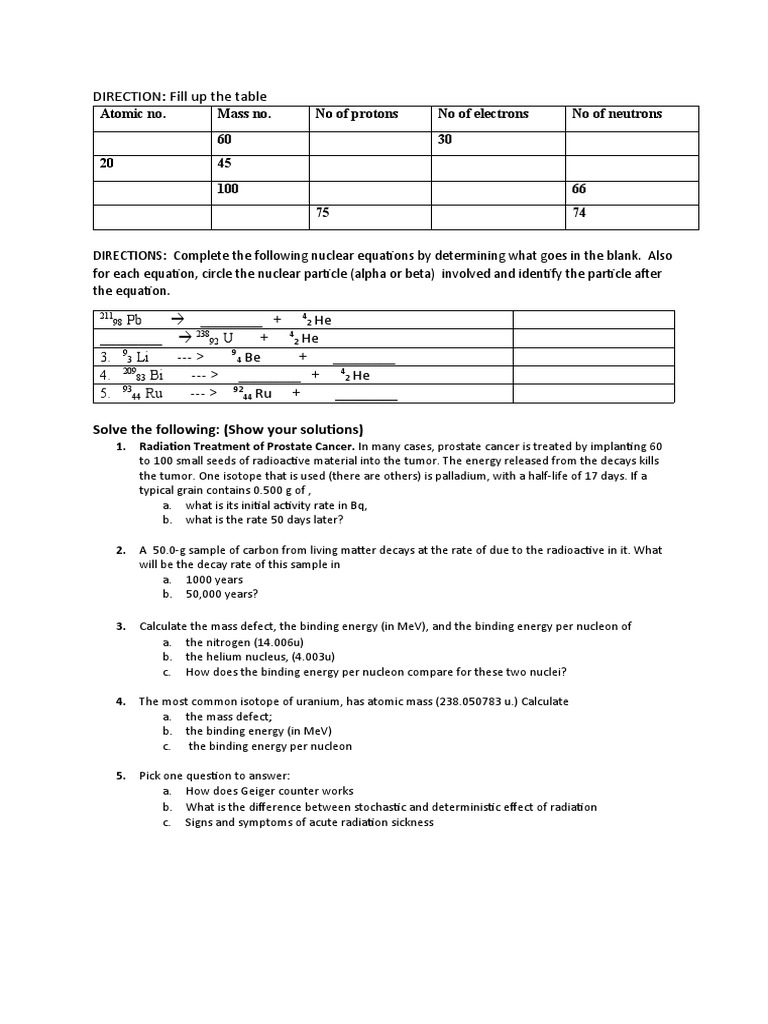 Quiz 2 - Chem | PDF | Radioactive Decay | Nuclear Physics