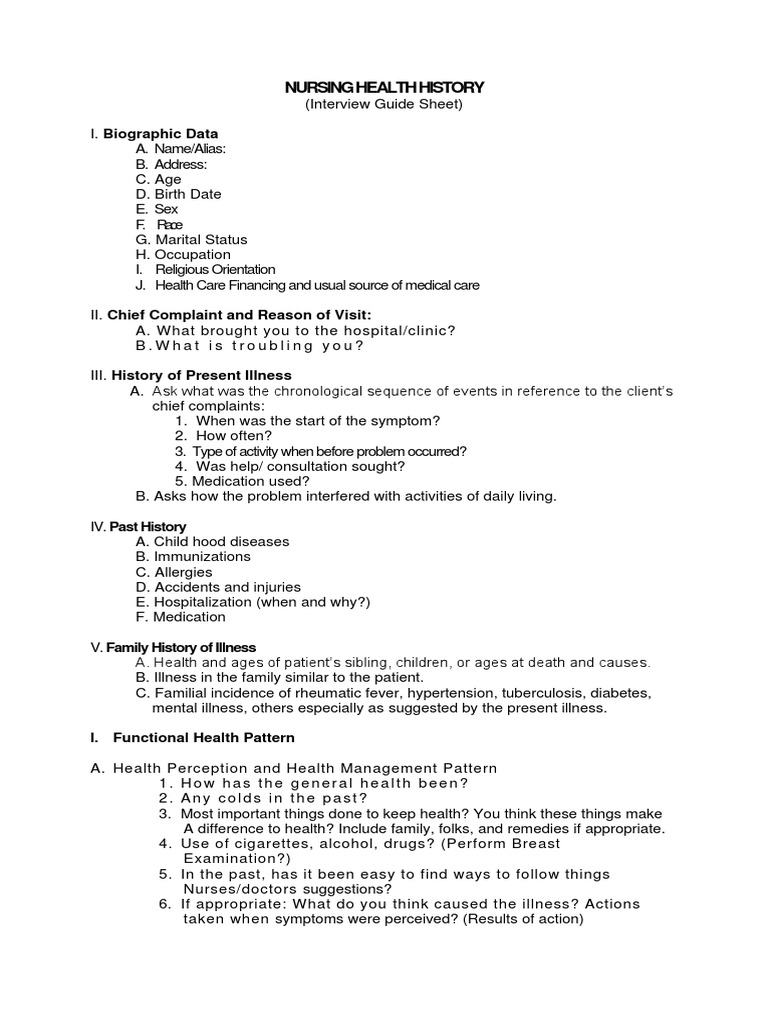 Interview Guide For Nursing Health History | PDF | Menstruation | Sleep