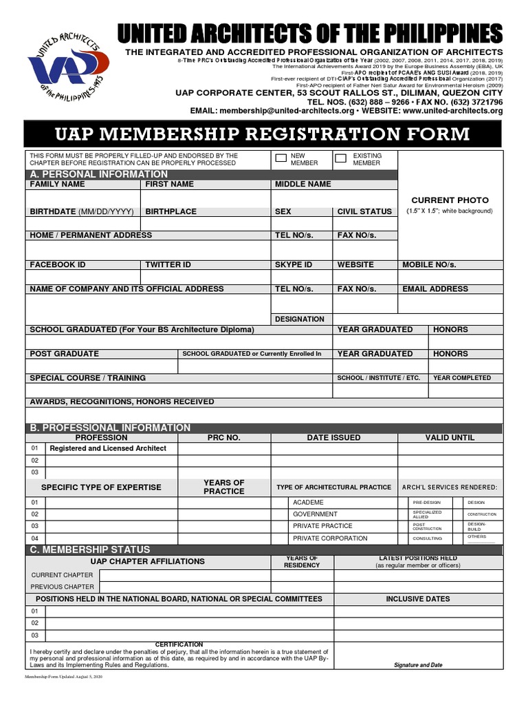 2020 UAP Membership Application Form | PDF | Mindanao | Manila