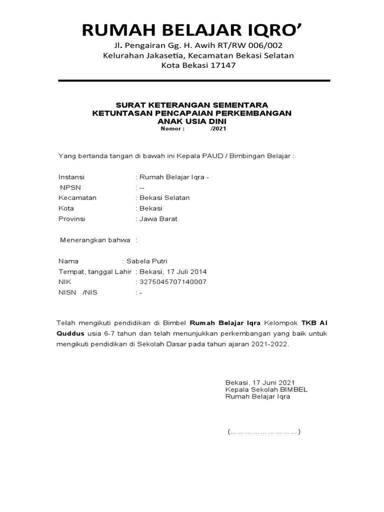 Surat Keterangan Sementara | PDF