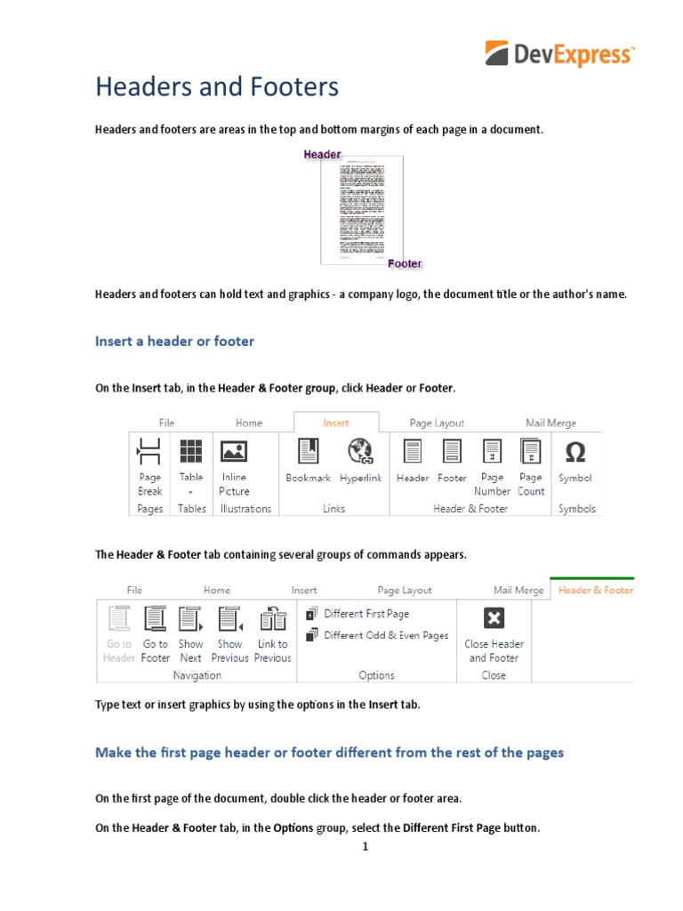 Headers and Footers: Insert A Header or Footer | PDF | Computers