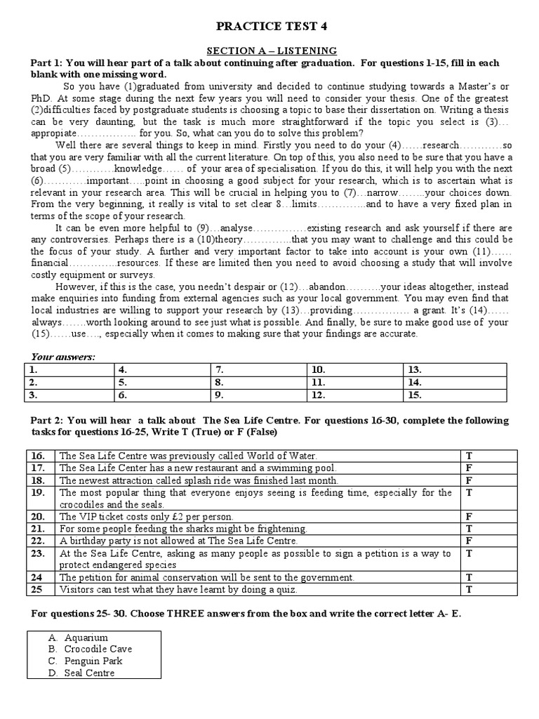 Practice Test 4: Your Answers | PDF | Rent Regulation | Camping