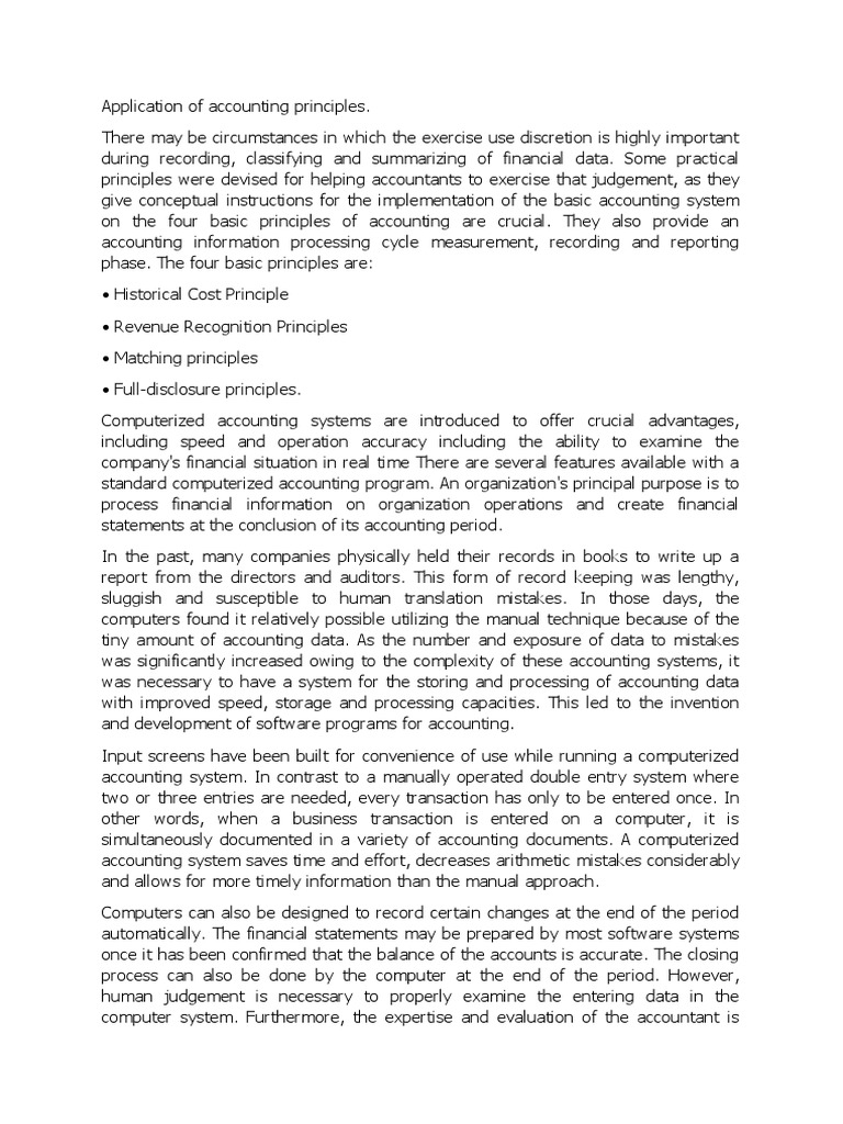 Application of Accounting Principles | PDF | System | Accounting