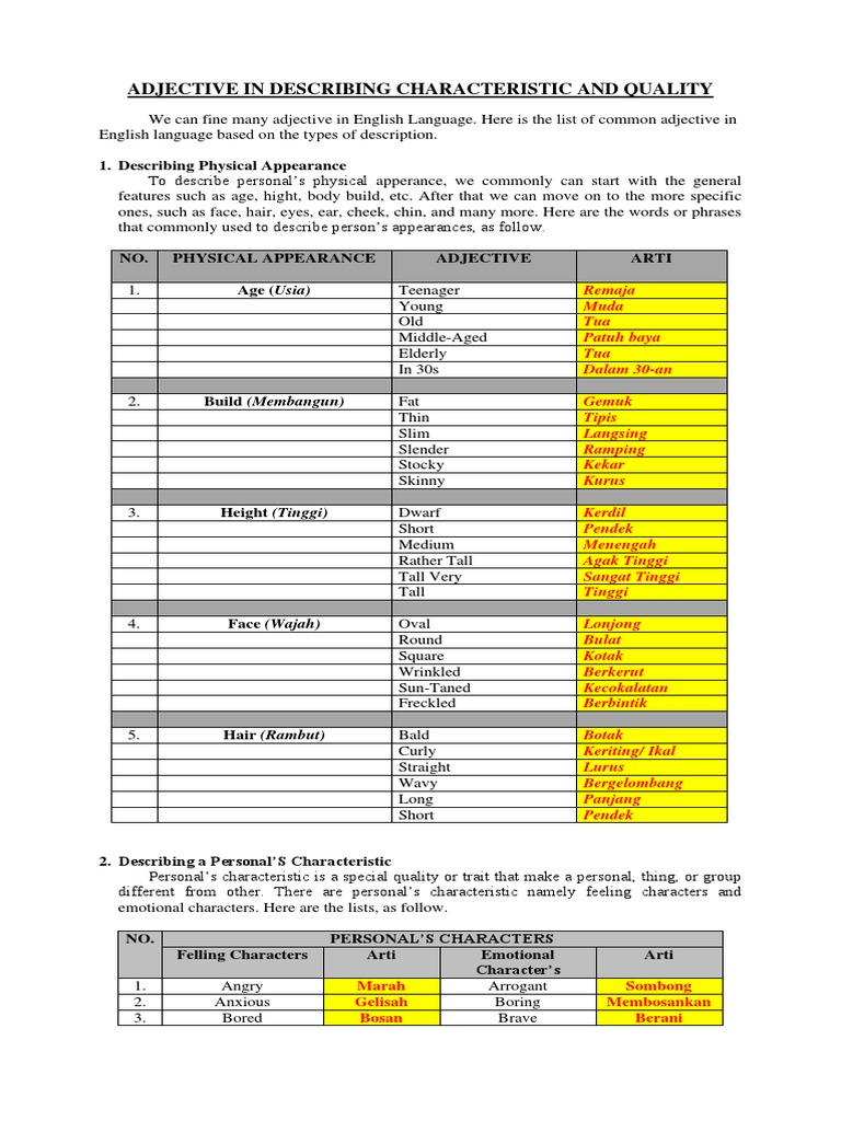 Common Adjectives in English | PDF | Anatomy | Hair