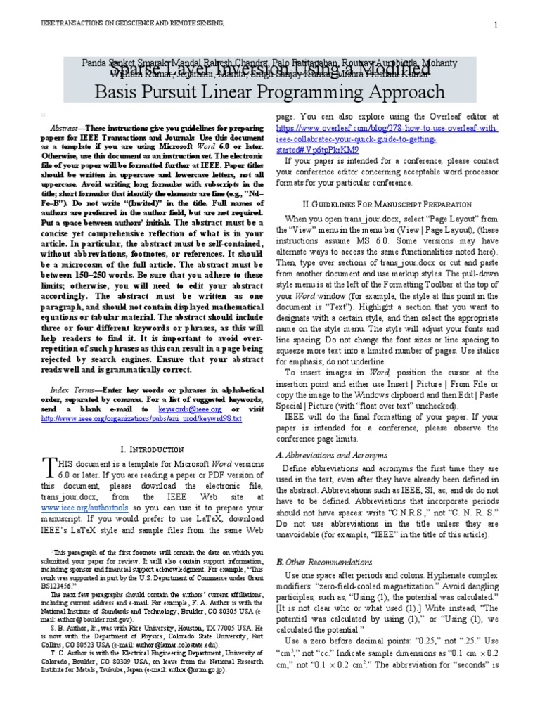 Sparse Layer Inversion Using A Modified Basis Pursuit Linear Programming Approach | PDF | Note ...