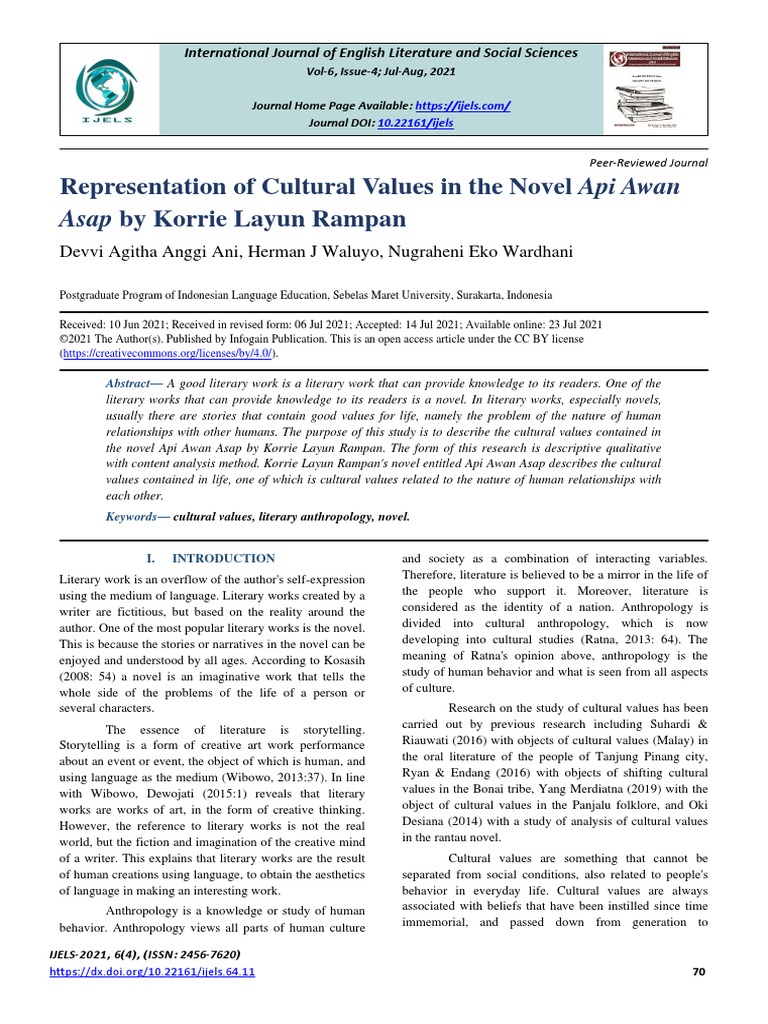 Representation of Cultural Values in The Novel Api Awan Asap by Korrie ...