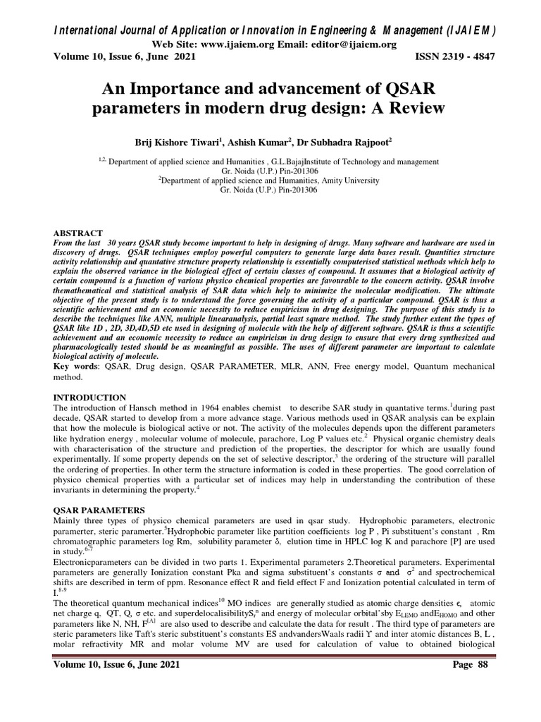An Importance and Advancement of QSAR Parameters in Modern Drug Design ...