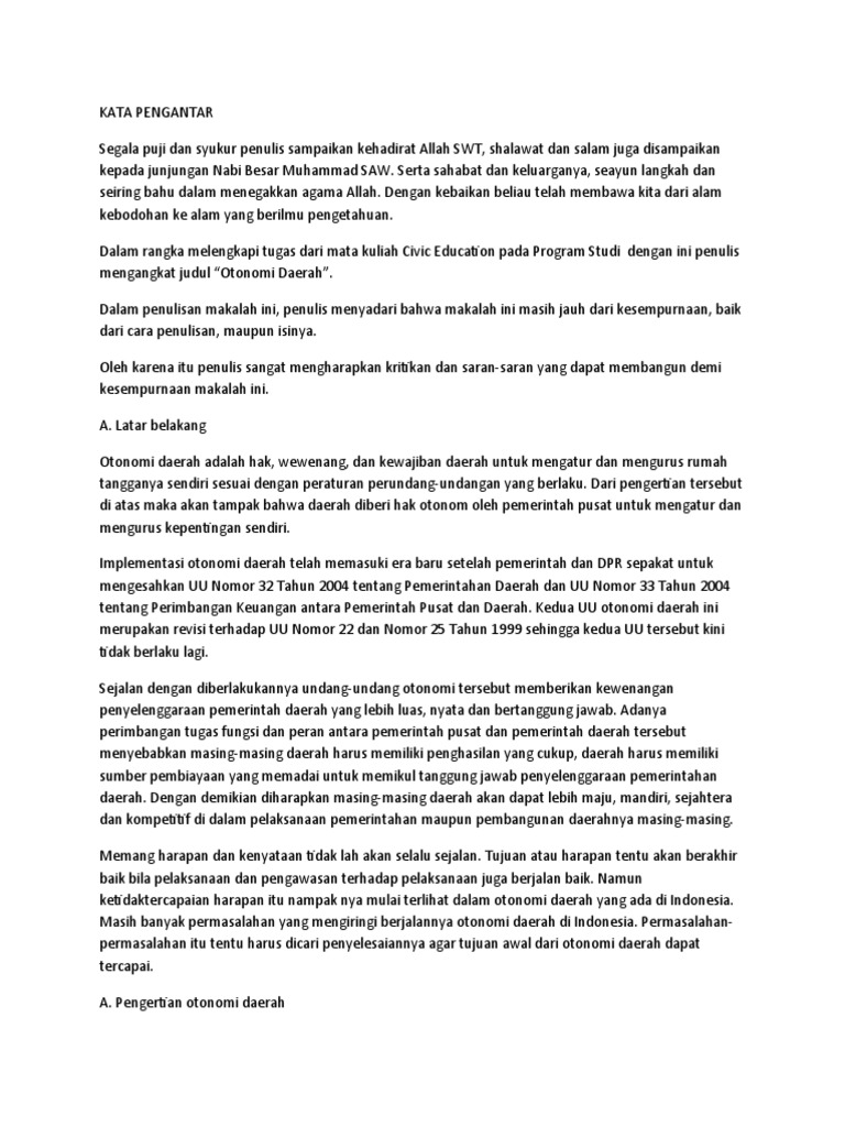 Otonomi Daerah: Prinsip dan Implementasi | PDF