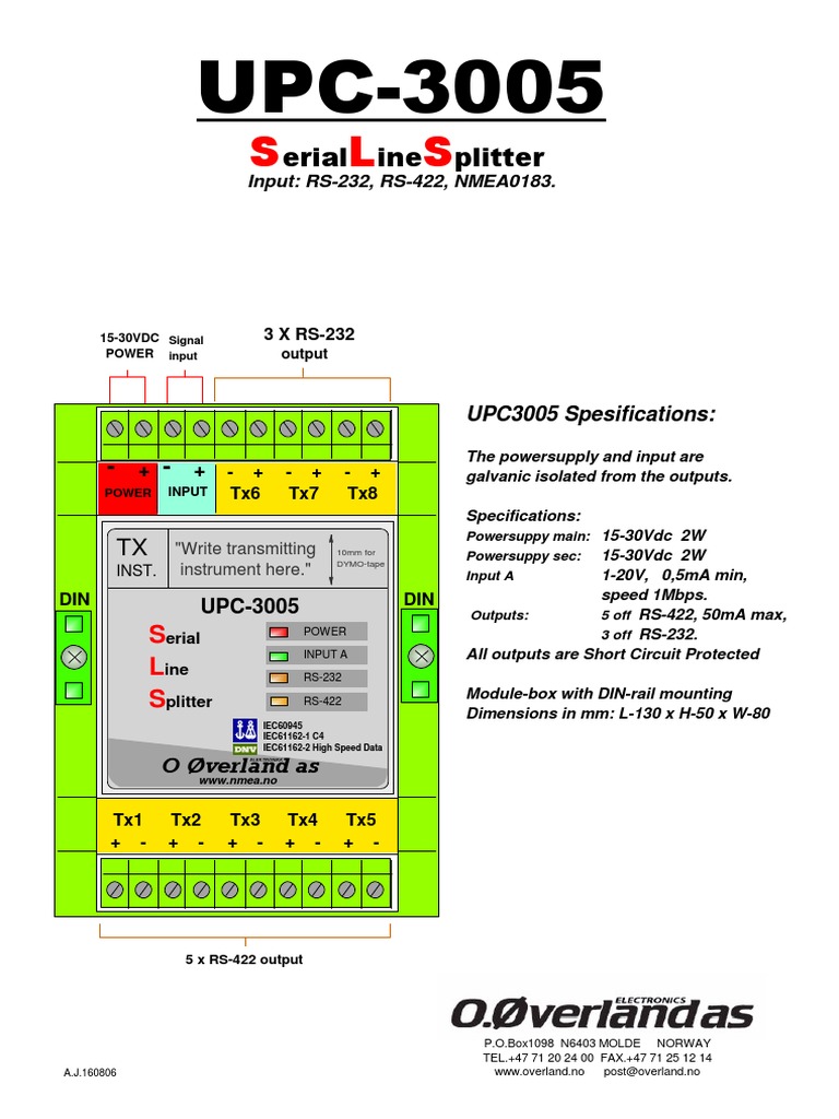 UPC-3005 Serial Line Splitter: Specifications for an Isolated Device ...