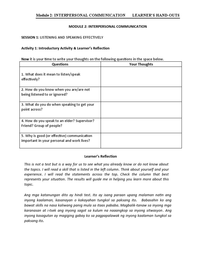 LS MODULE 2 HANDOUT Activity 1-11, 16 PP | PDF | Nonverbal ...