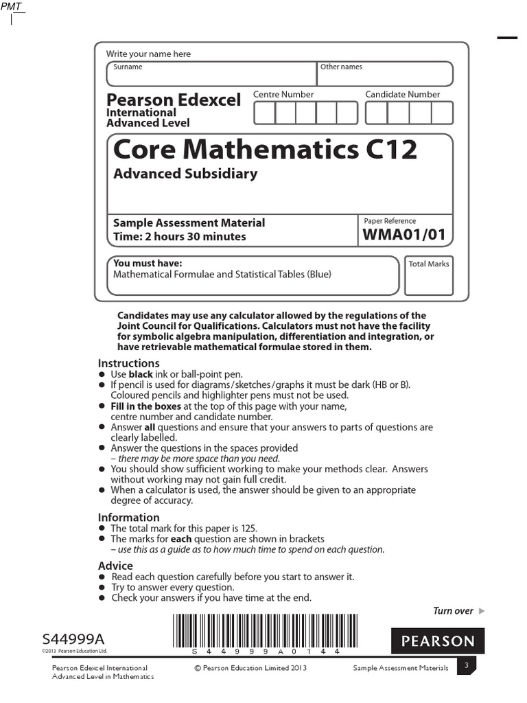 C12 Specimen Paper | PDF | Area | Equations