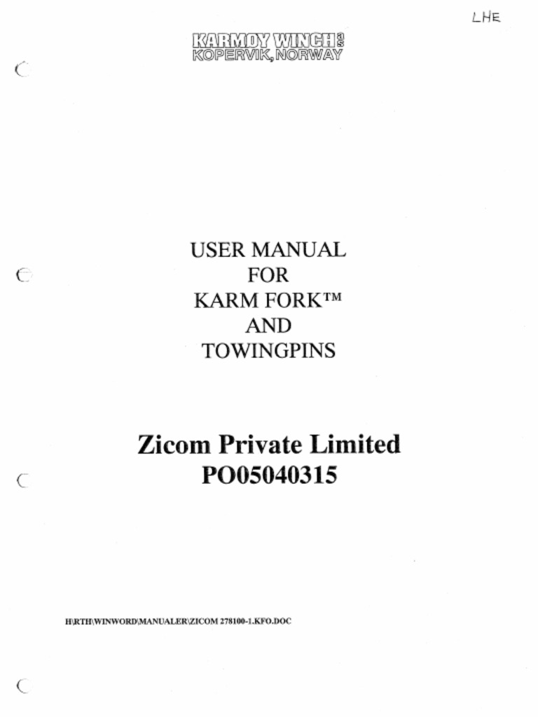 LHE - Karm Fork Tow Pin Data & Drawing | PDF