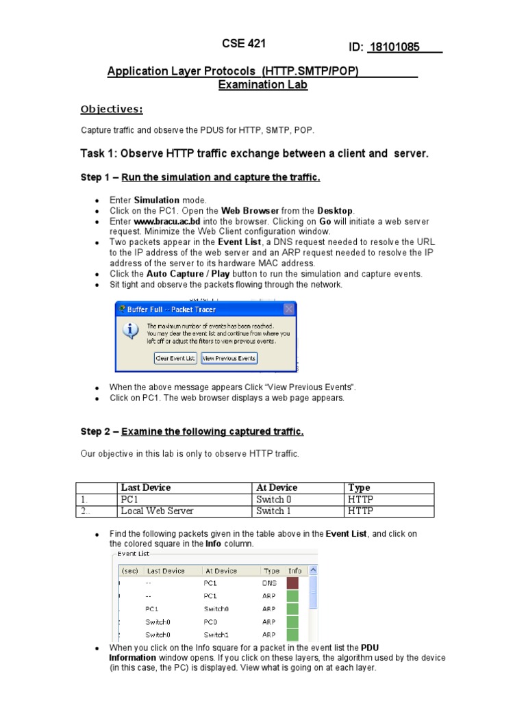 Cse 421 Id 18101085 Application Layer Protocols Smtp Pop Examination Lab Pdf