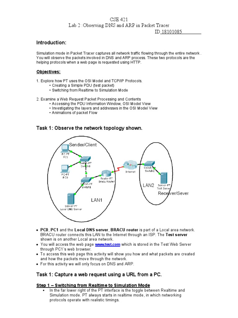 CSE 421 Lab 2: Observing DNS and ARP Packets | PDF | Computer Network | Domain Name System