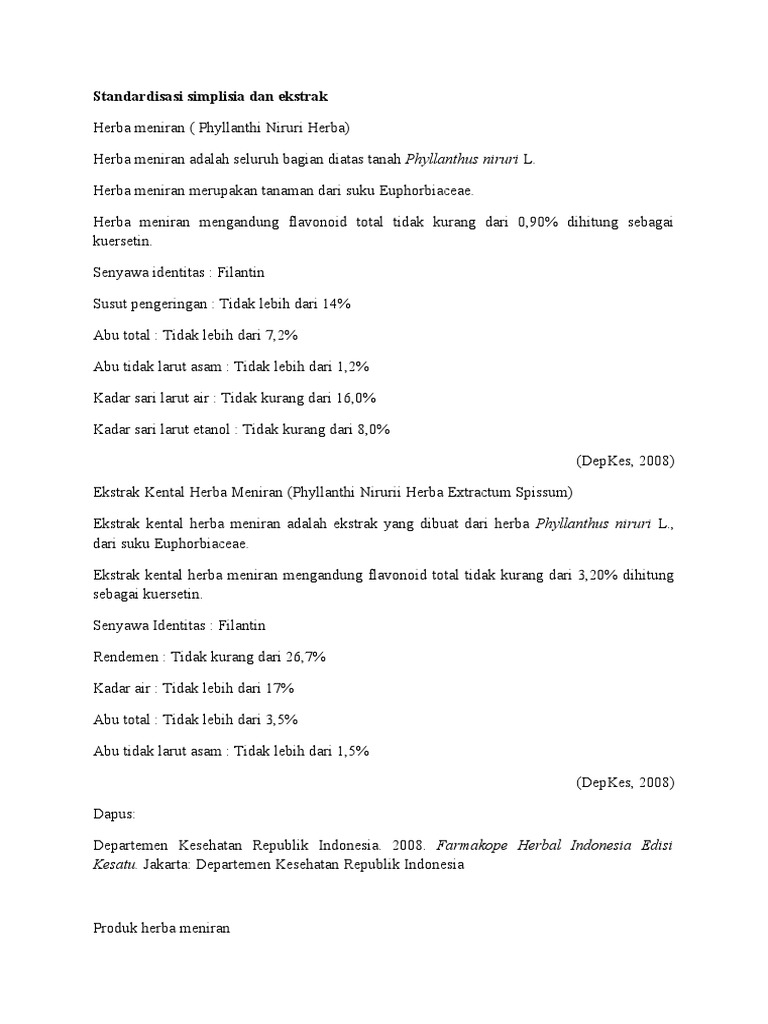 Standardisasi Simplisia Dan Ekstrak | PDF