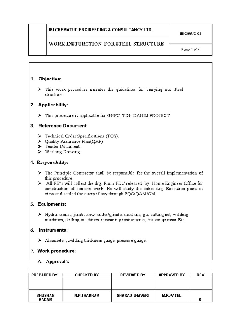 Work Procedure For Steel Fab & Erection | PDF | Welding | Construction