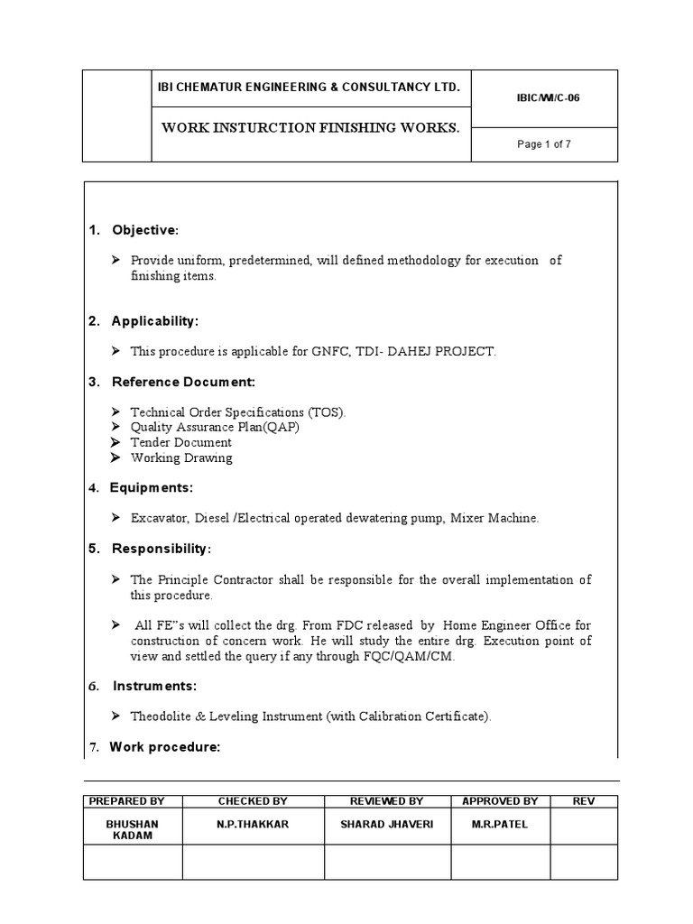 Work Insturction Finishing Works.: Ibi Chematur Engineering ...