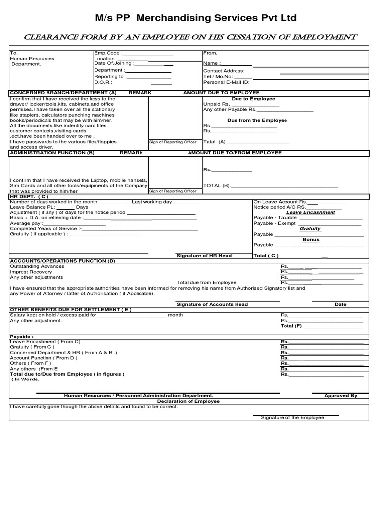 F & F Clearance Form | PDF | Human Resource Management | Economies